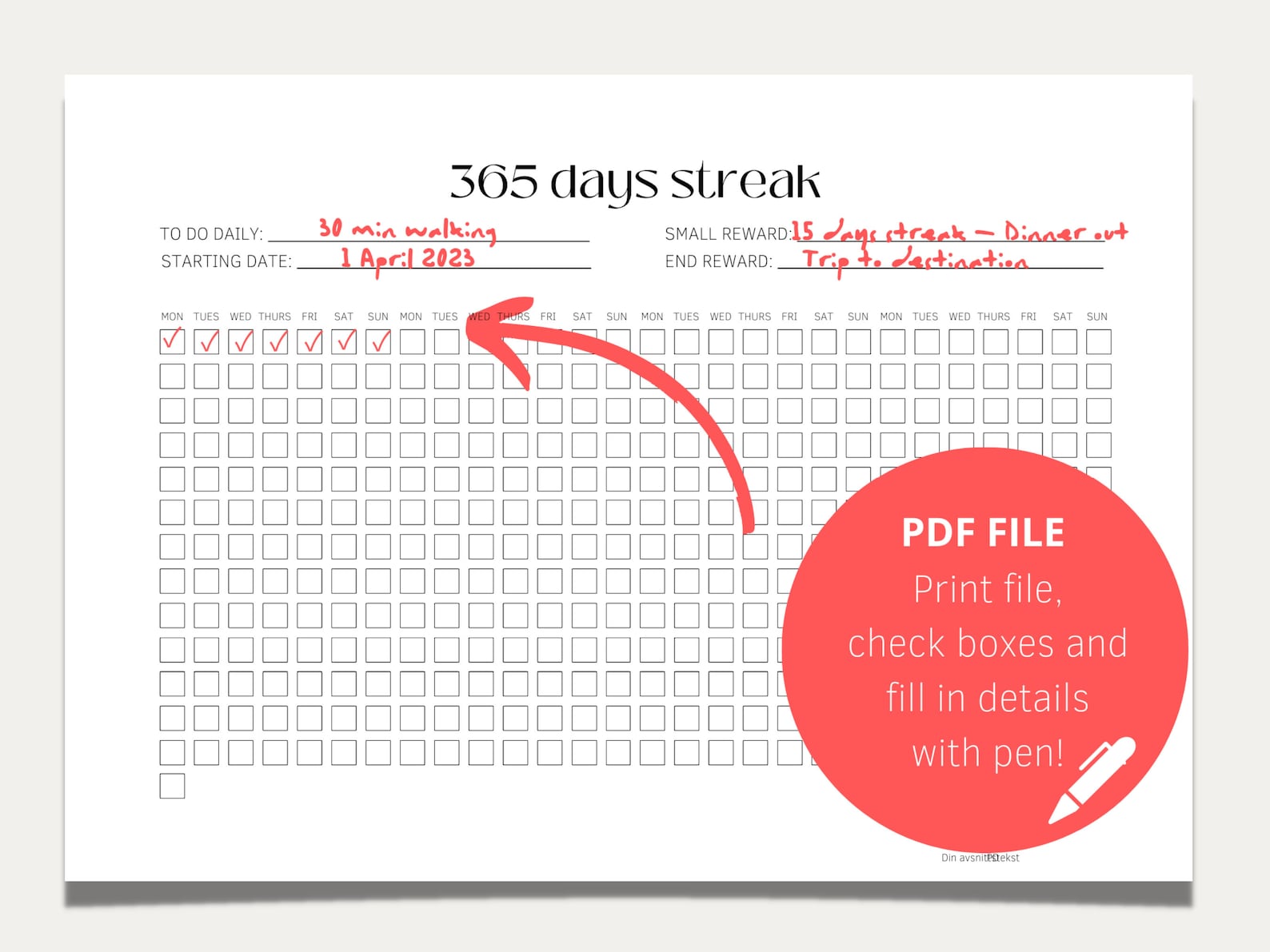 Yearly Habit Tracker, 365 Days, Habit Streak, PDF Printable, A4 and ...