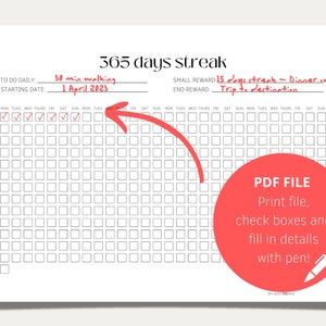 Yearly Habit Tracker, 365 Days, Habit Streak, PDF Printable, A4 and ...