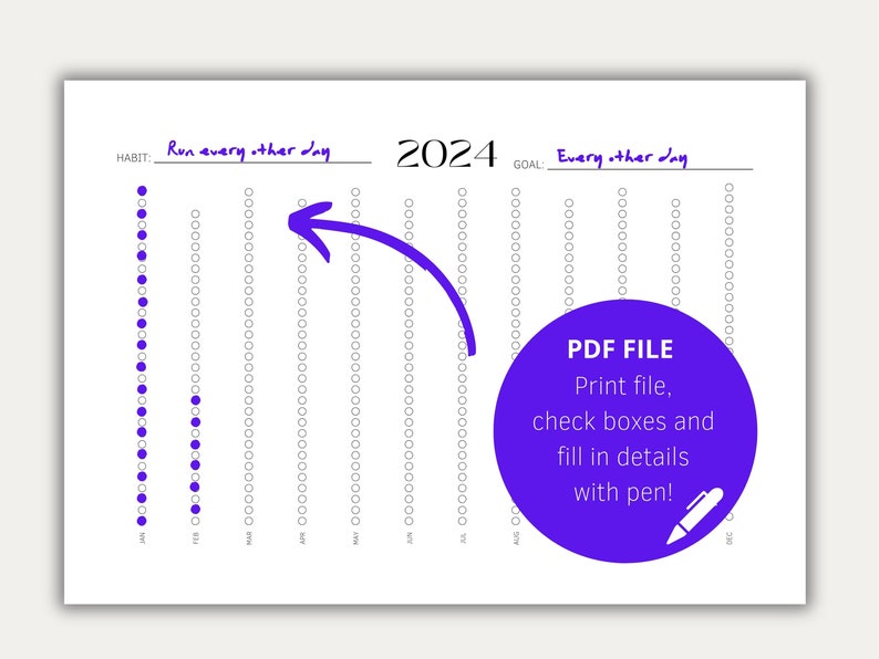 Yearly Habit Tracker, 2024 Goals, New Habits, 365 Days, Habit Streak ...