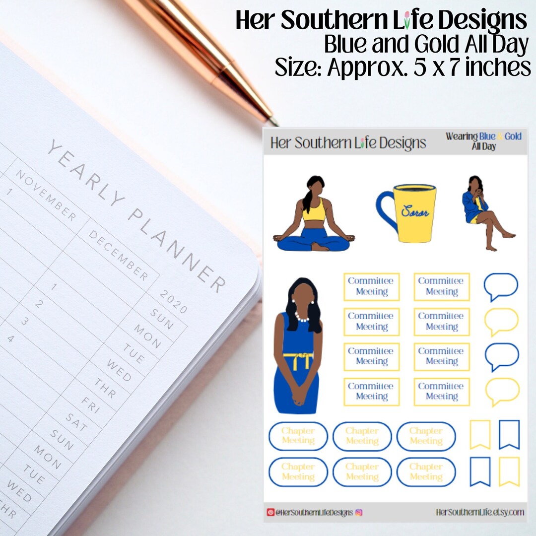Blue and Gold All Day Sticker Sheet - Etsy