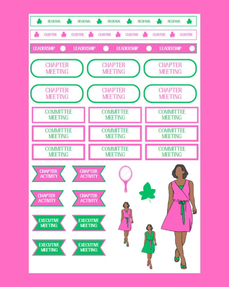 Pink and Green Sorority Inspired Chapter Meeting Stickers; Leadership ...