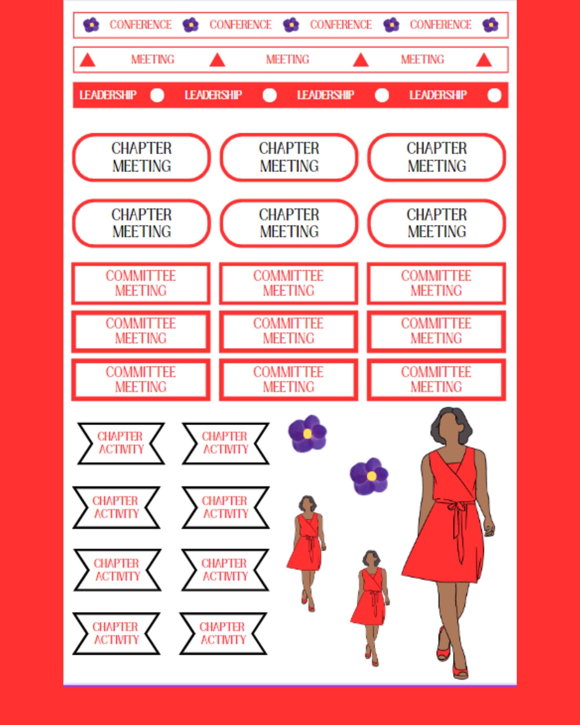 Red and White Sorority Inspired Chapter Meeting Stickers Planner ...