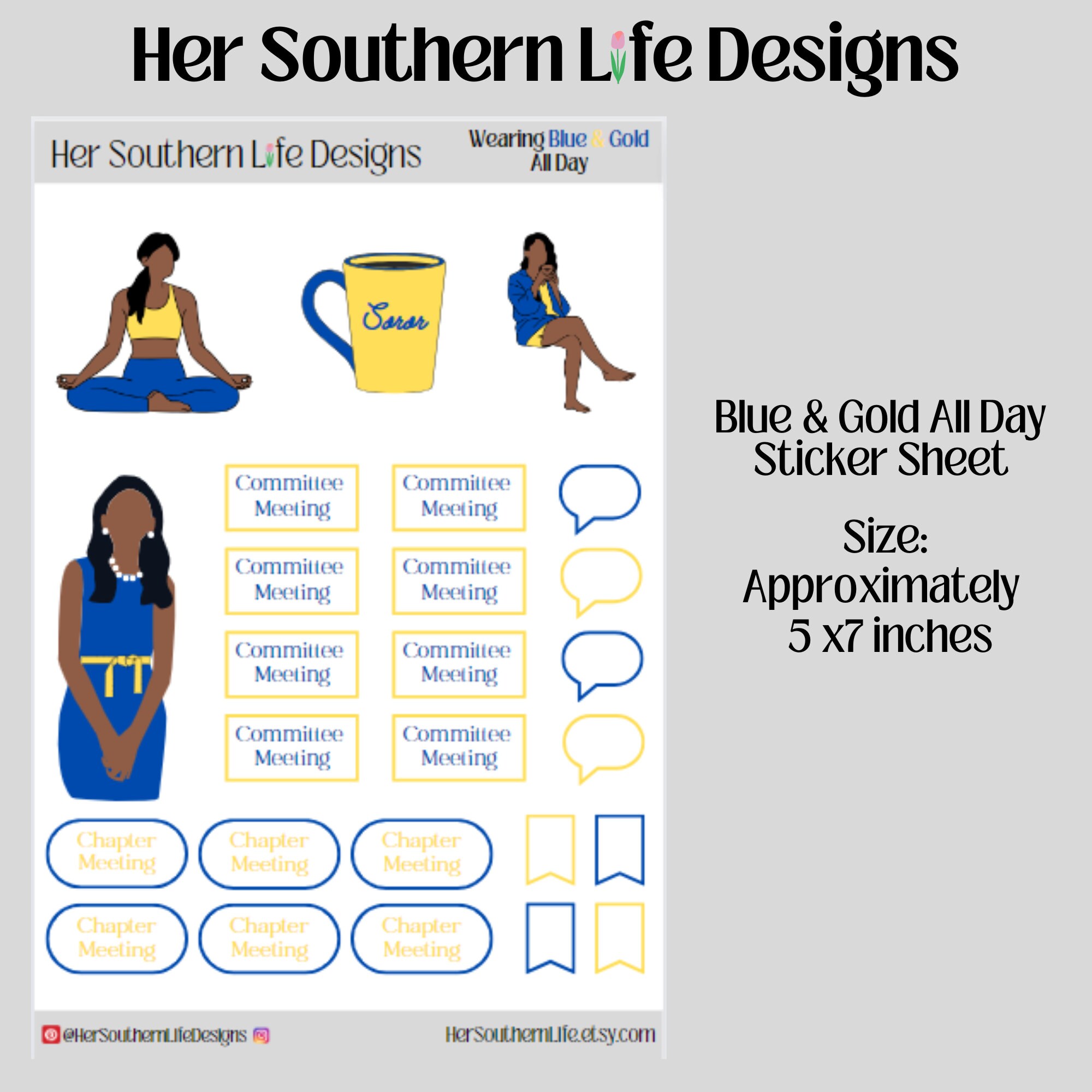 Blue and Gold All Day Sticker Sheet - Etsy