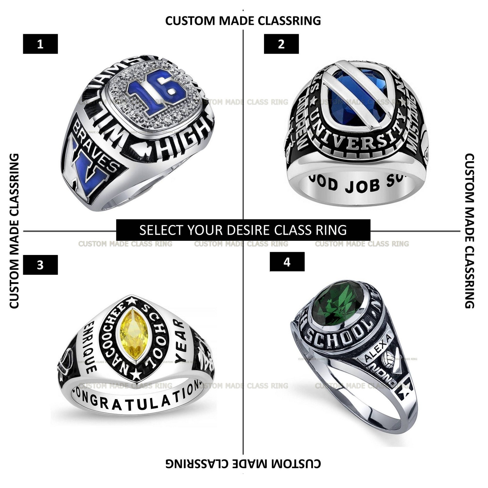 2026 2027 2028 Any Year Custom Sterling Silver 925 Class Ring ...