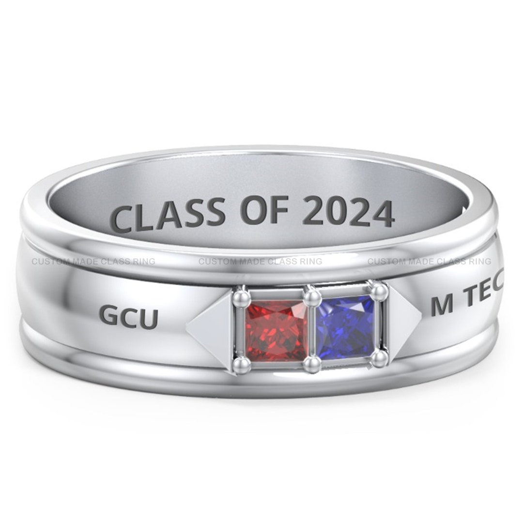 Custom Sterling Silver Class Ring, Personalized Two-stone Design - Etsy