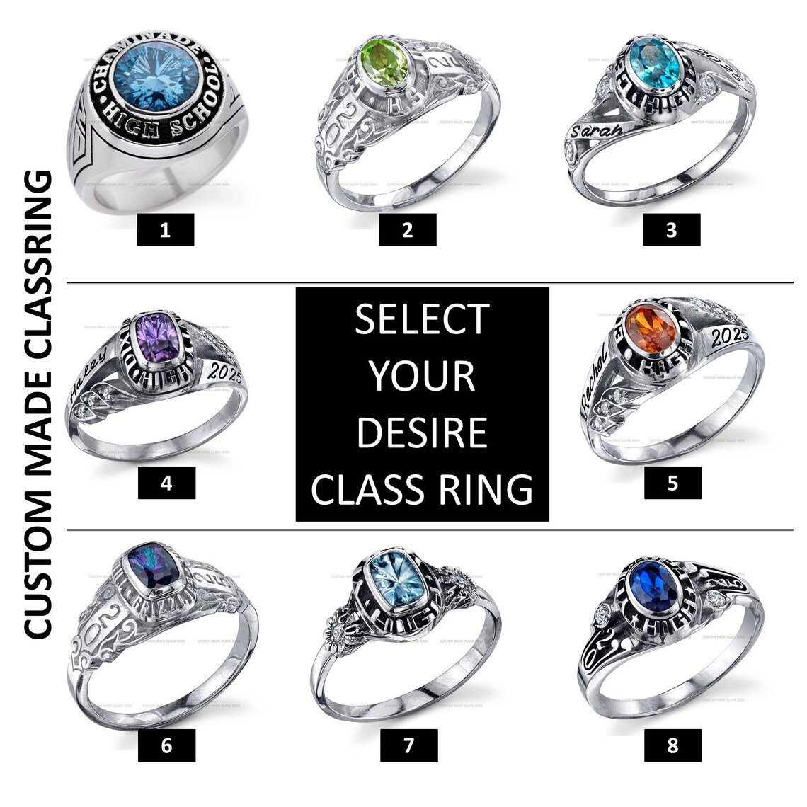 Classrings | Custom Full Personalization Ring in Sterling Silver 925 ...