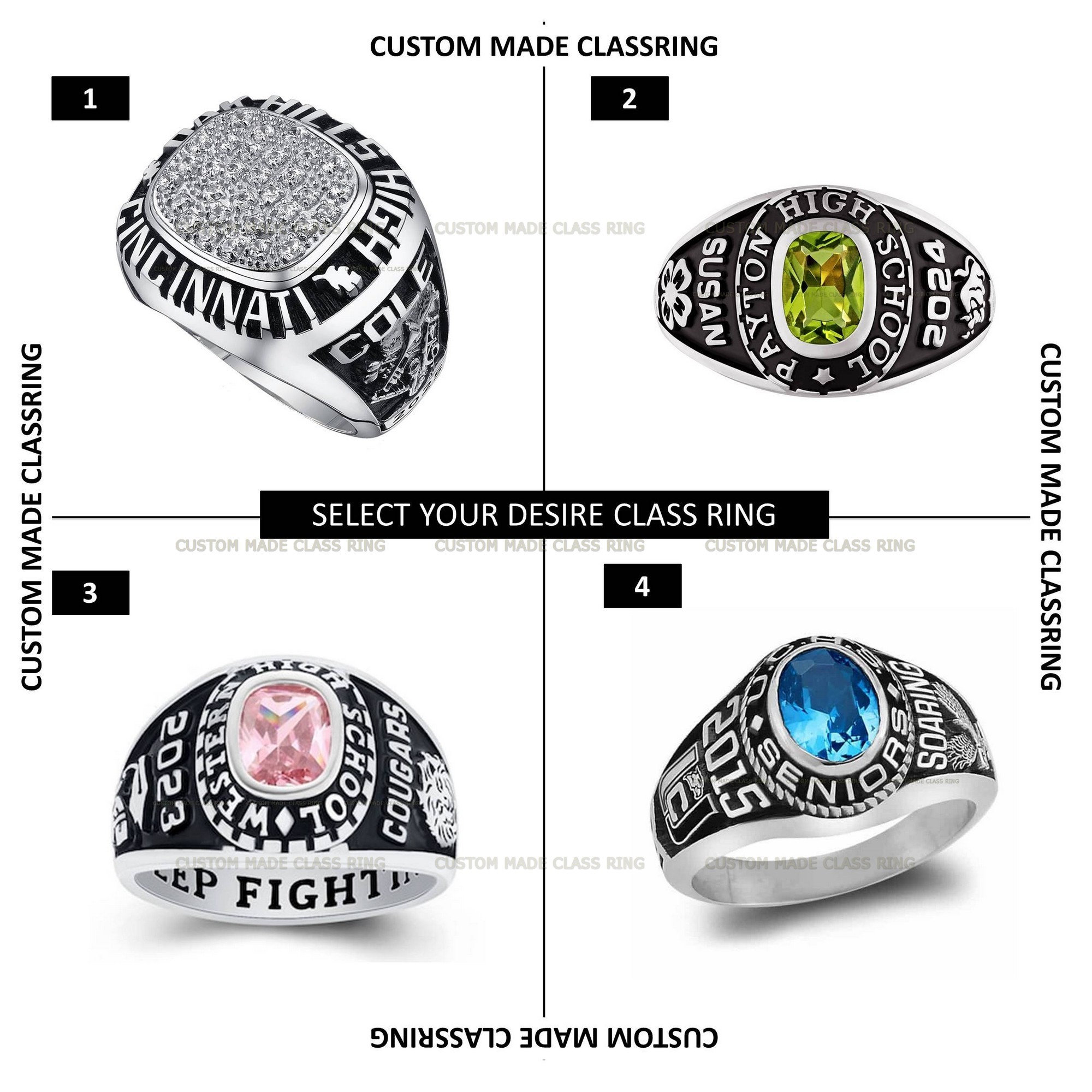 Custom Full Personalization Ring in Sterling Silver 925 | Class Ring - Etsy