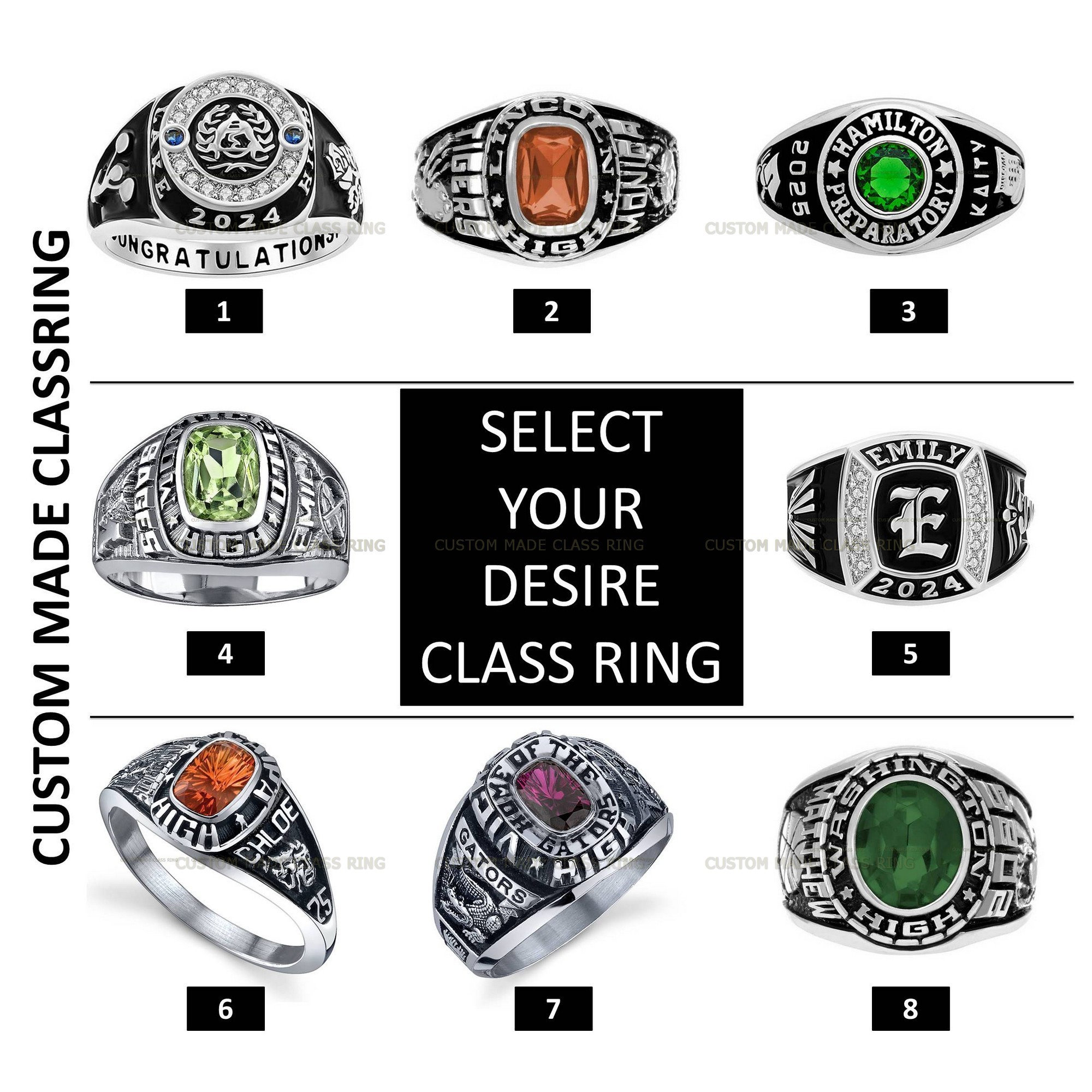 Custom Sterling Silver 925 Class Ring: Personalized Design - Etsy