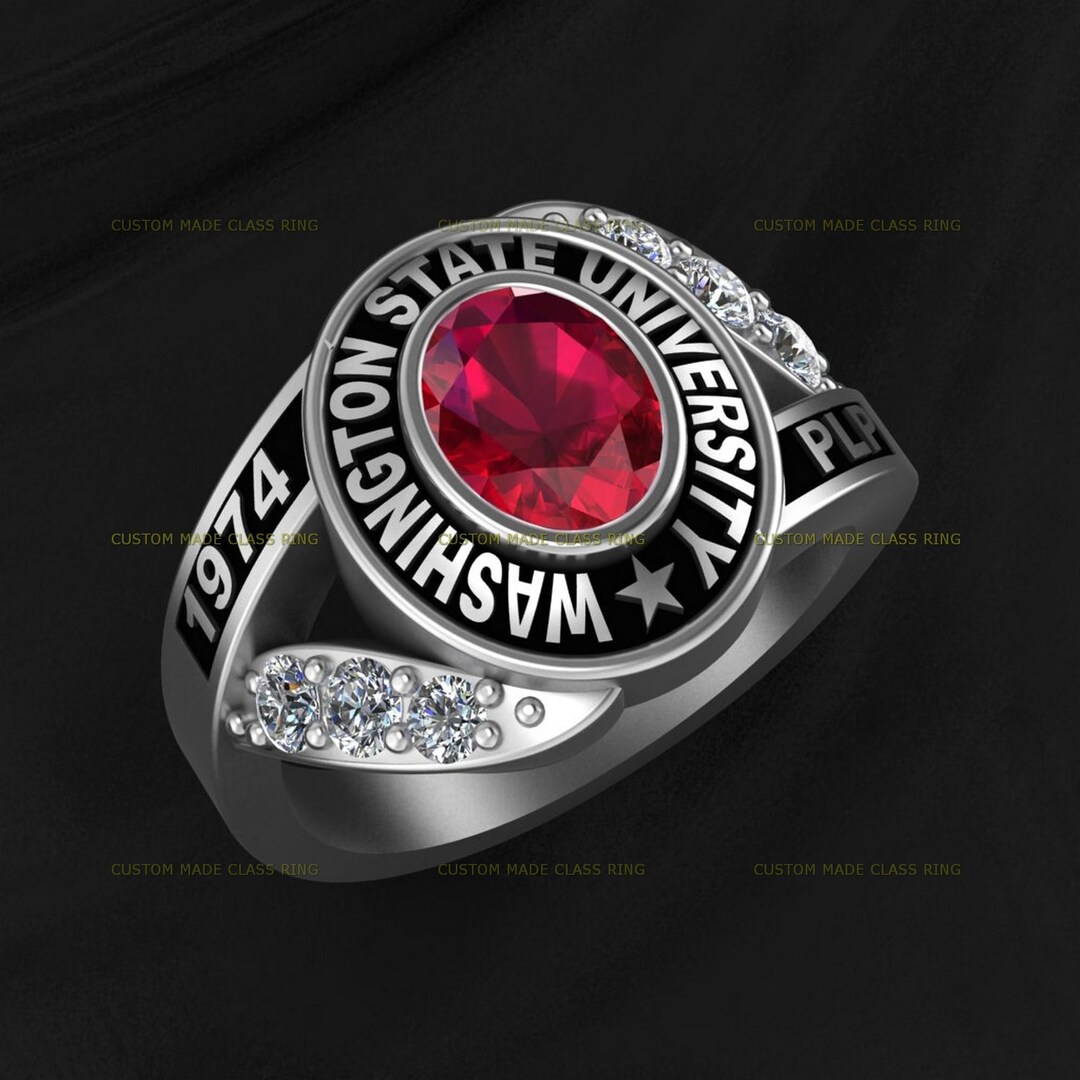 Moissanite & Gemstone Custom Graduation Ring | Personalized Class Band ...