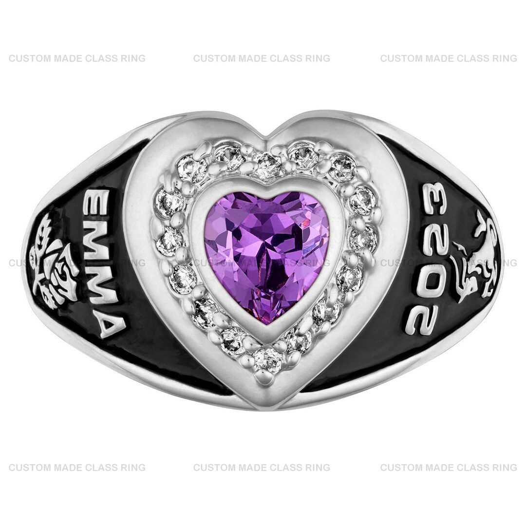 Custom Women's Fashion Heart Class Ring | Personalization in Sterling ...