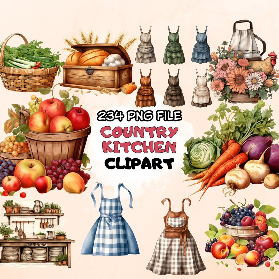 Country Kitchen PNG Clipart Bundle Pack Watercolor Kitchen Rustic ...