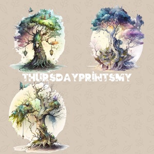 Fairy Tree PNG Magical Forest Watercolor Fantasy Clipart Digital Paper ...