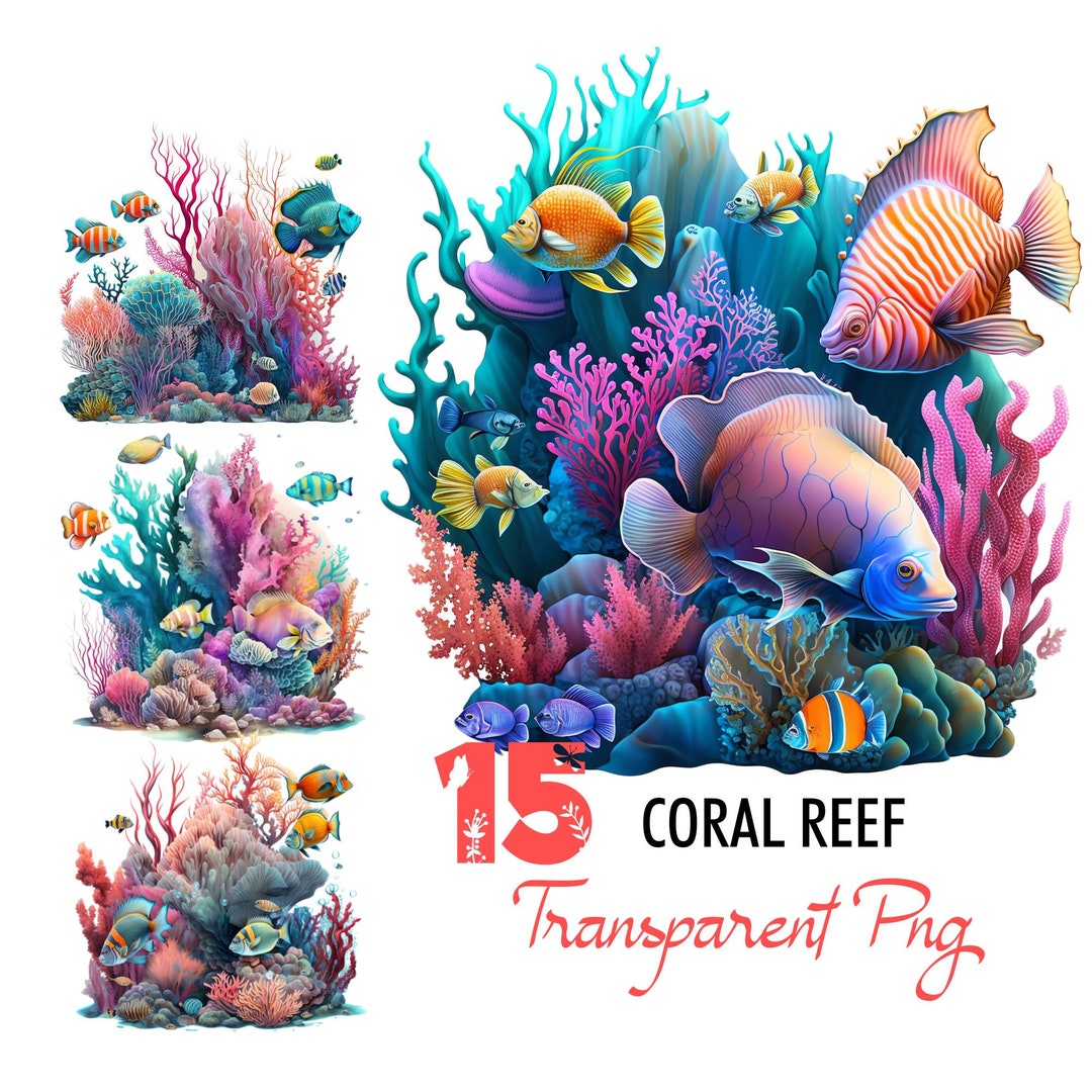 Coral Reef Clipart PNG Nautical Ocean Junk Journal Illustration ...