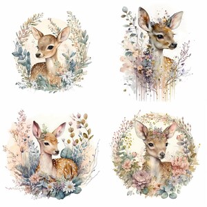 Fawn in Spring Clipart Baby Deer Digital Illustration Paper Crafting ...