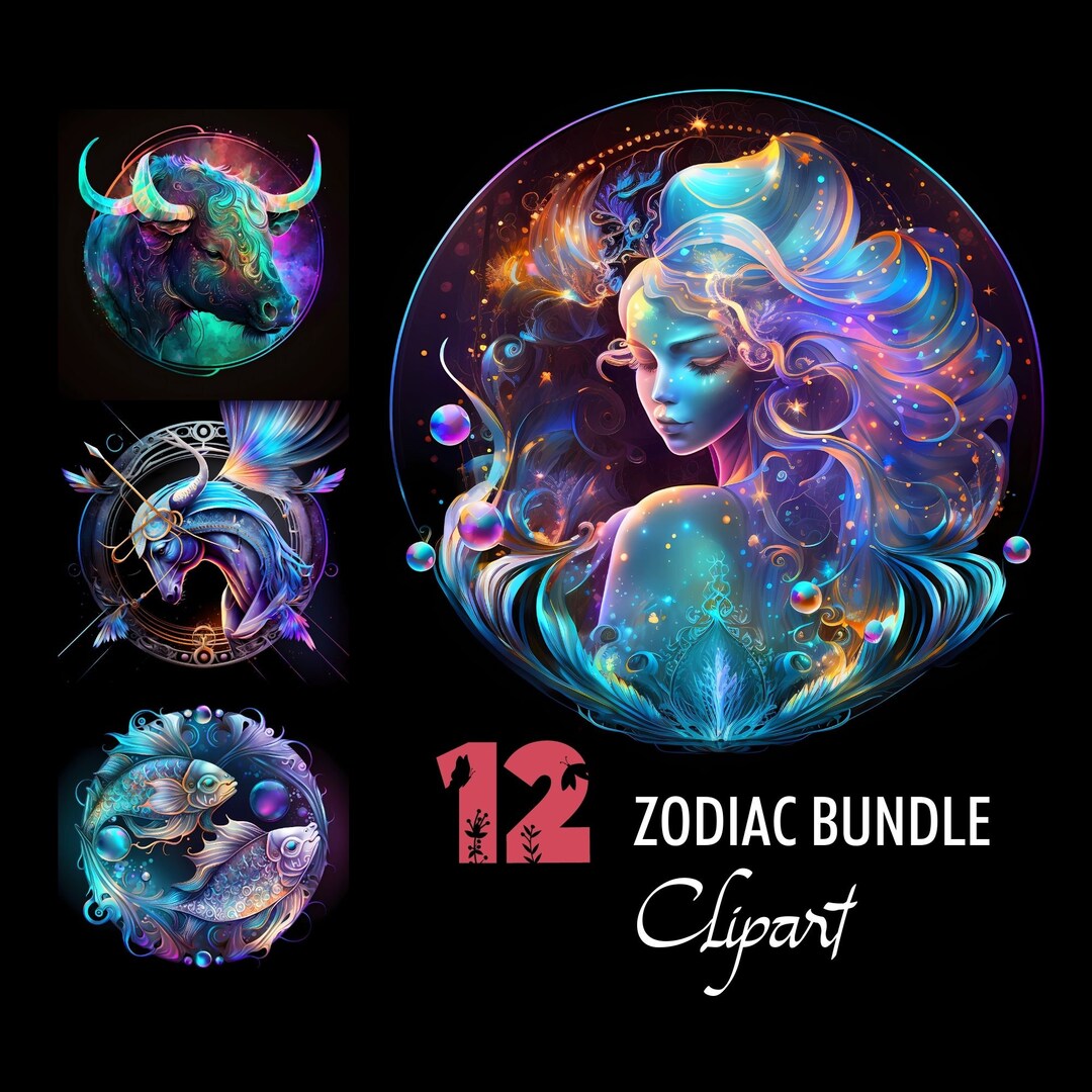 Zodiac Bundle PNG Sublimation Horoscope Design Rainbow Fantasy Galaxy ...