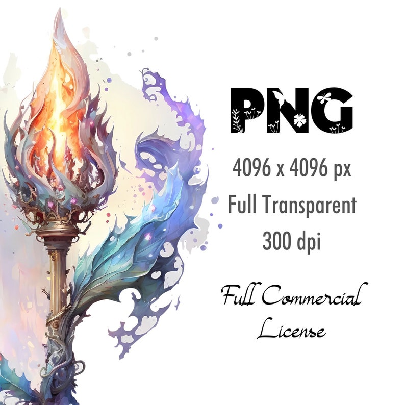 Fantasy Torch PNG Magical Watercolor Mystical Clipart Digital - Etsy