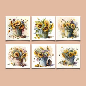 Sunflower Bucket Clipart Floral Boho Plant Wildflower Digital Illustration Paper Craft Image ...