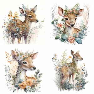 Fawn in Spring Clipart Baby Deer Digital Illustration Paper Crafting ...