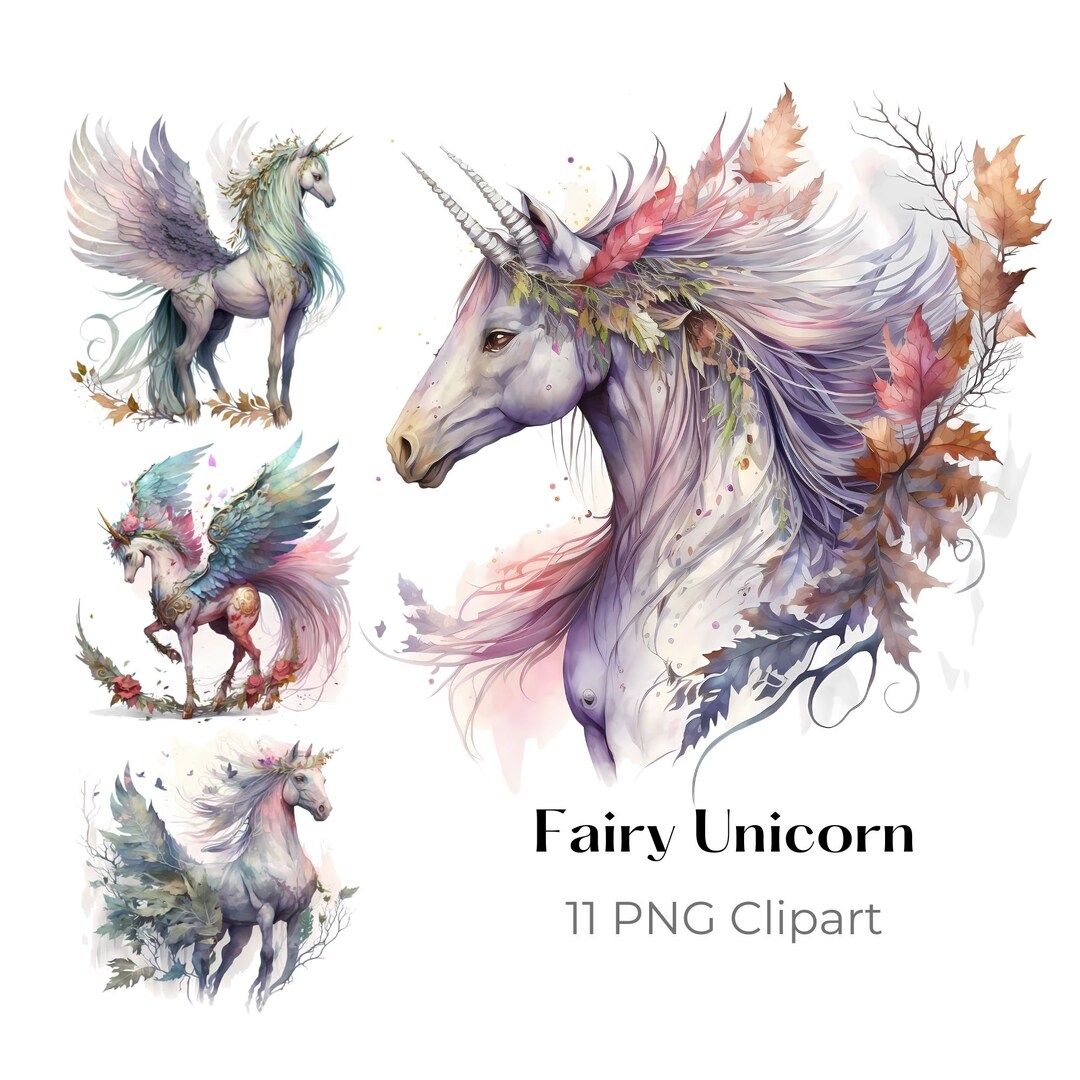 Fairy Unicorn PNG Magical Watercolor Fantasy Clipart Digital Paper ...