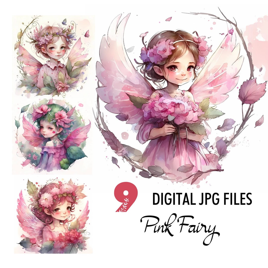 Pink Fairy Cute Watercolor Clipart Junk Journal JPG Illustration ...