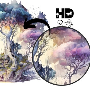 Fairy Tree PNG Magical Forest Watercolor Fantasy Clipart Digital Paper ...