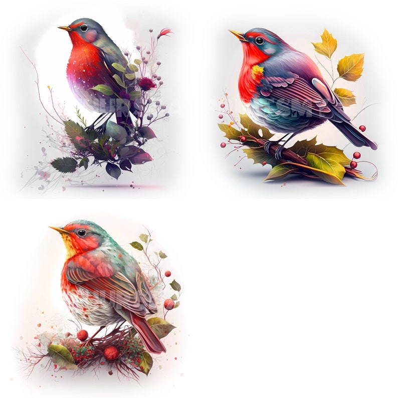 Red Robin Clipart Digital Illustration American Bird Paper - Etsy