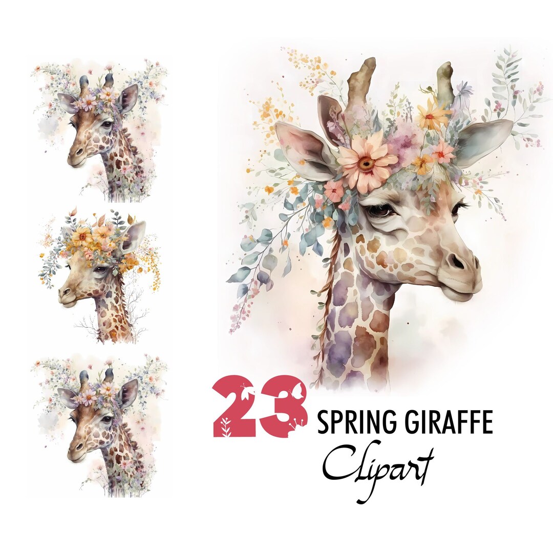 Spring Giraffe Floral Clipart Nursery Digital Illustration Paper ...