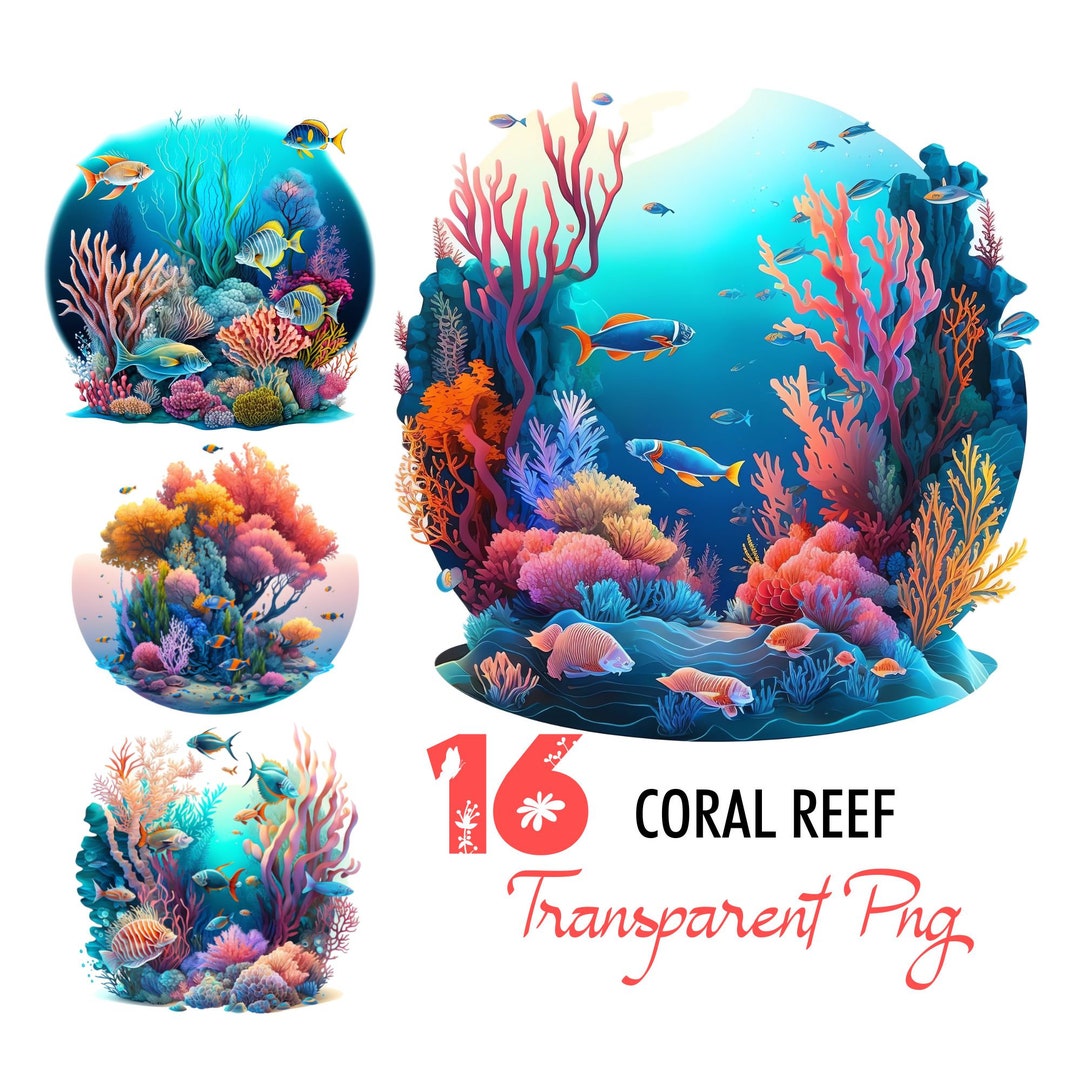 Coral Reef Clipart PNG Nautical Ocean Junk Journal Illustration ...