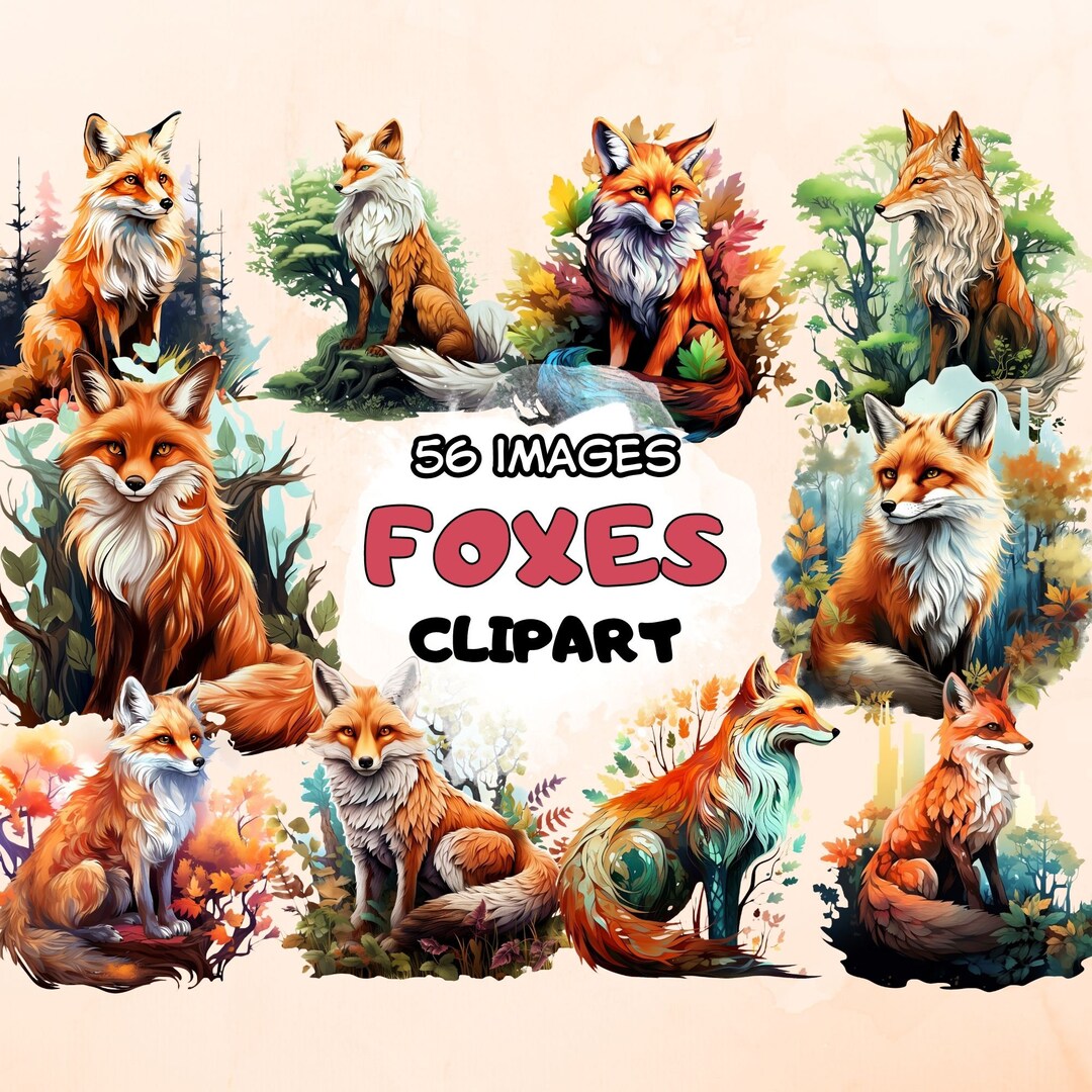 Fox Clipart Watercolor Digital Illustration Paper Crafting Collage ...
