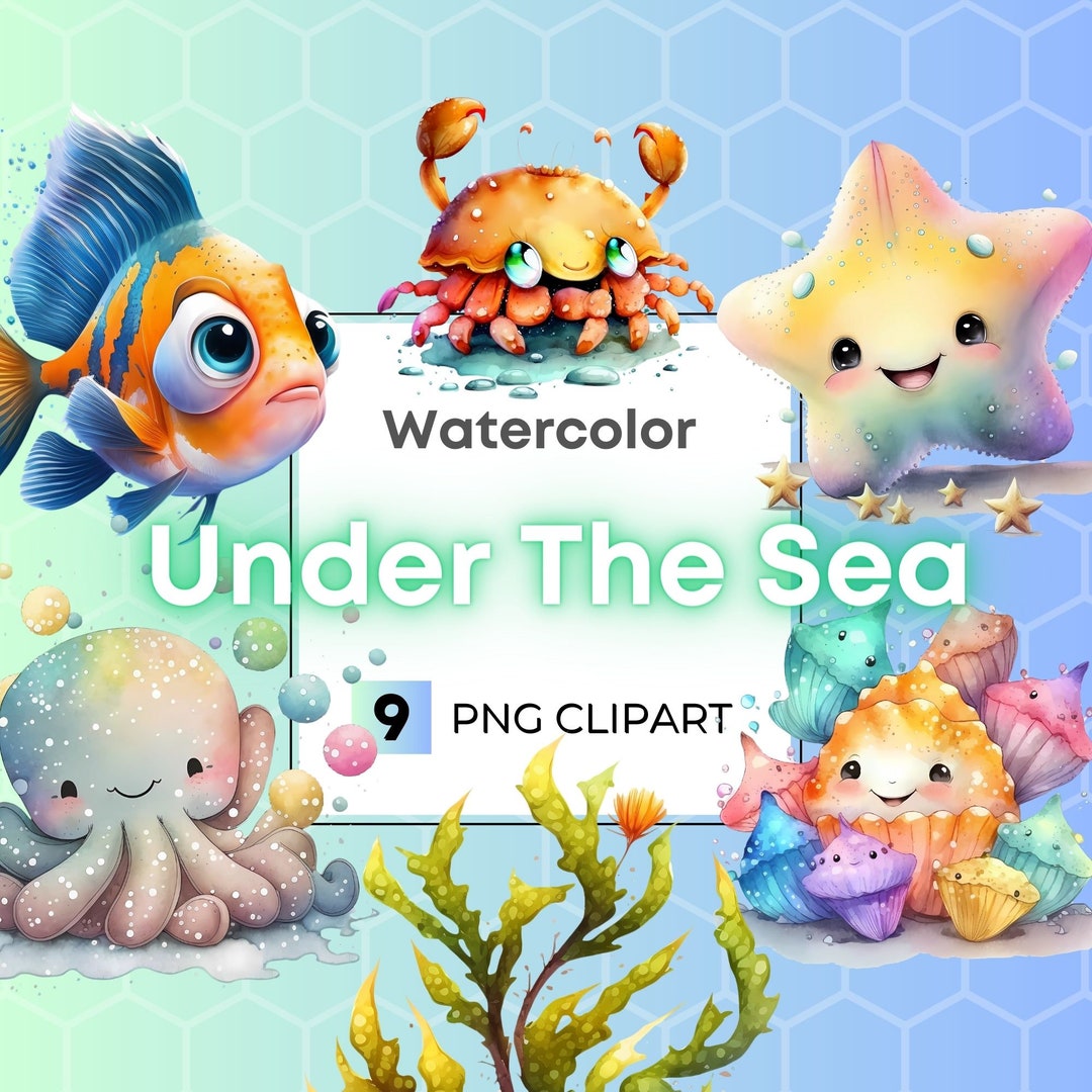 Baby Fish Clipart PNG Underwater Ocean Animal Nursery Wall Art Crab ...