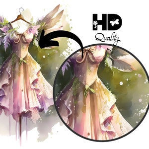 Fairy Dress PNG Magical Watercolor Fantasy Clipart Digital Paper ...