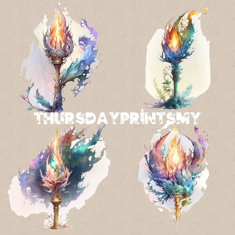 Fantasy Torch PNG Magical Watercolor Mystical Clipart Digital - Etsy