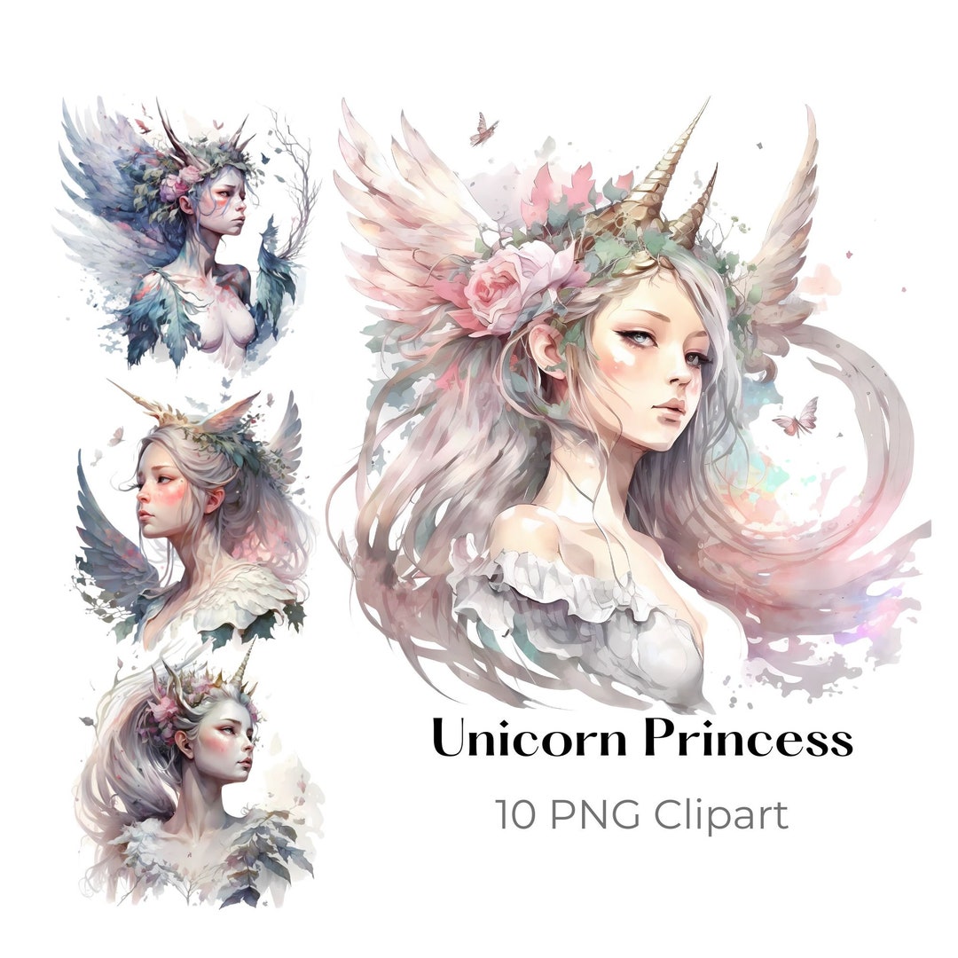 Unicorn Princess PNG Magical Watercolor Fantasy Clipart Digital Paper ...
