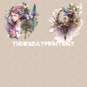 Fairy Key PNG Magical Fairytale Watercolor Fantasy Clipart Digital ...