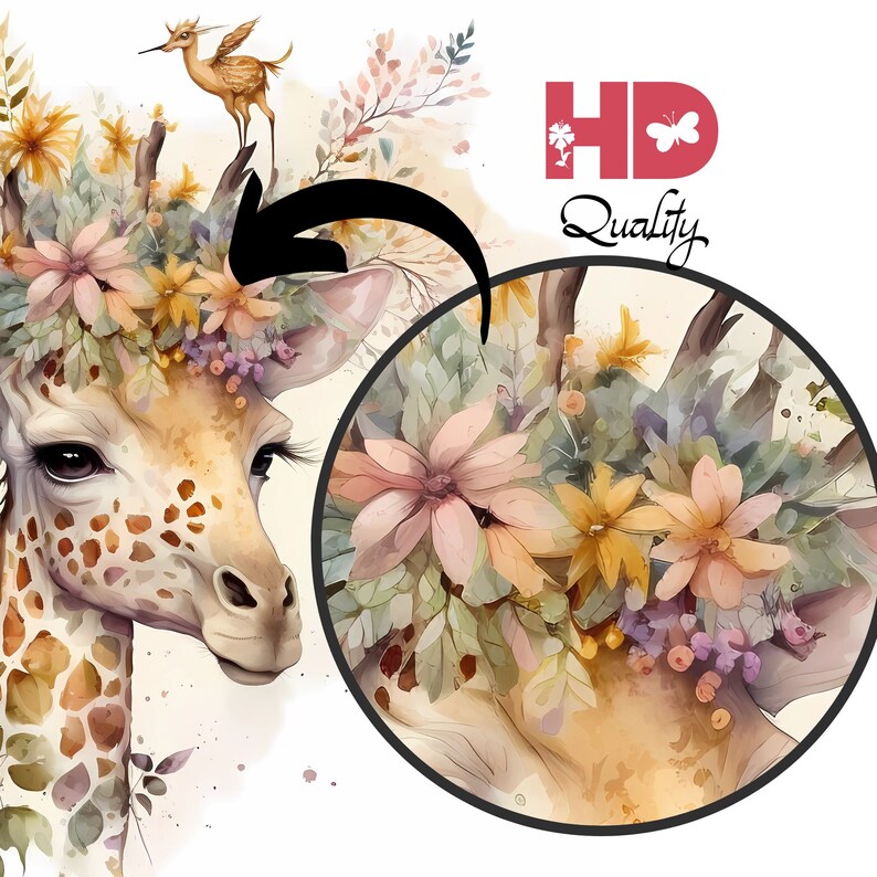 Spring Giraffe Floral Clipart Nursery Digital Illustration - Etsy