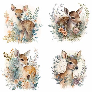 Fawn in Spring Clipart Baby Deer Digital Illustration Paper Crafting ...