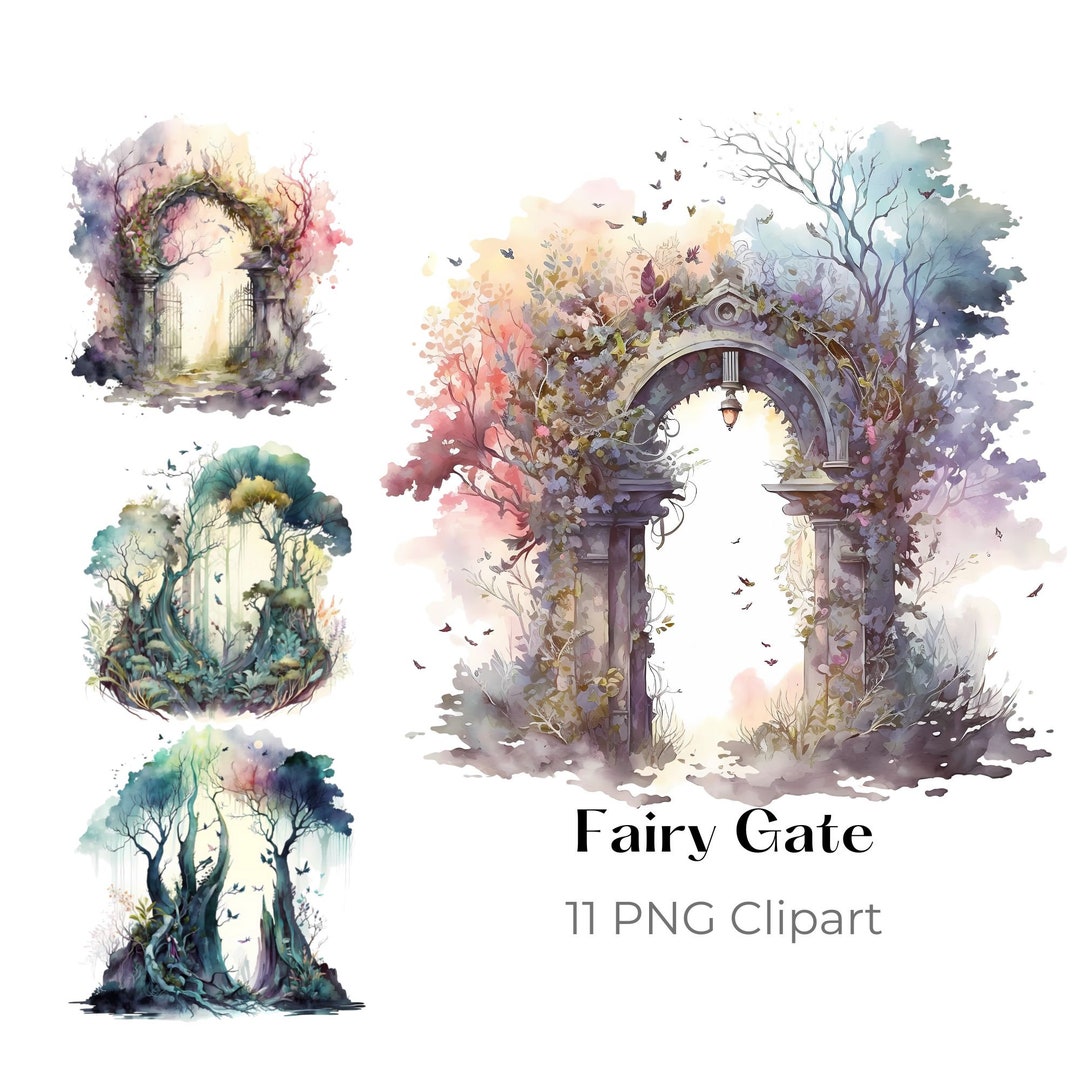 Fairy Gate PNG Magical Watercolor Fantasy Clipart Digital Paper ...