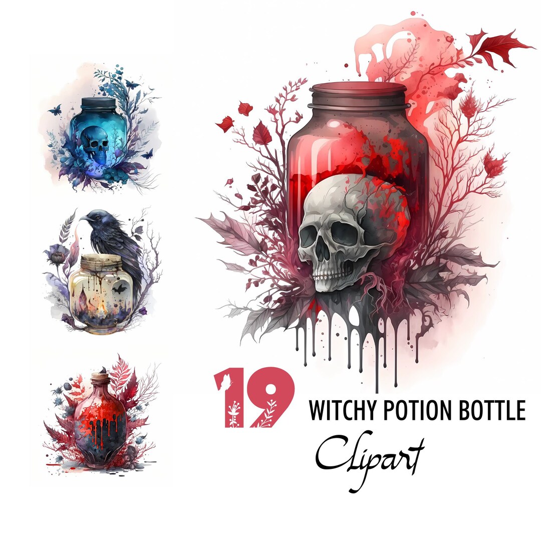 Witch Potion Bottle Clipart Watercolor Fantasy Fairytale Magical ...