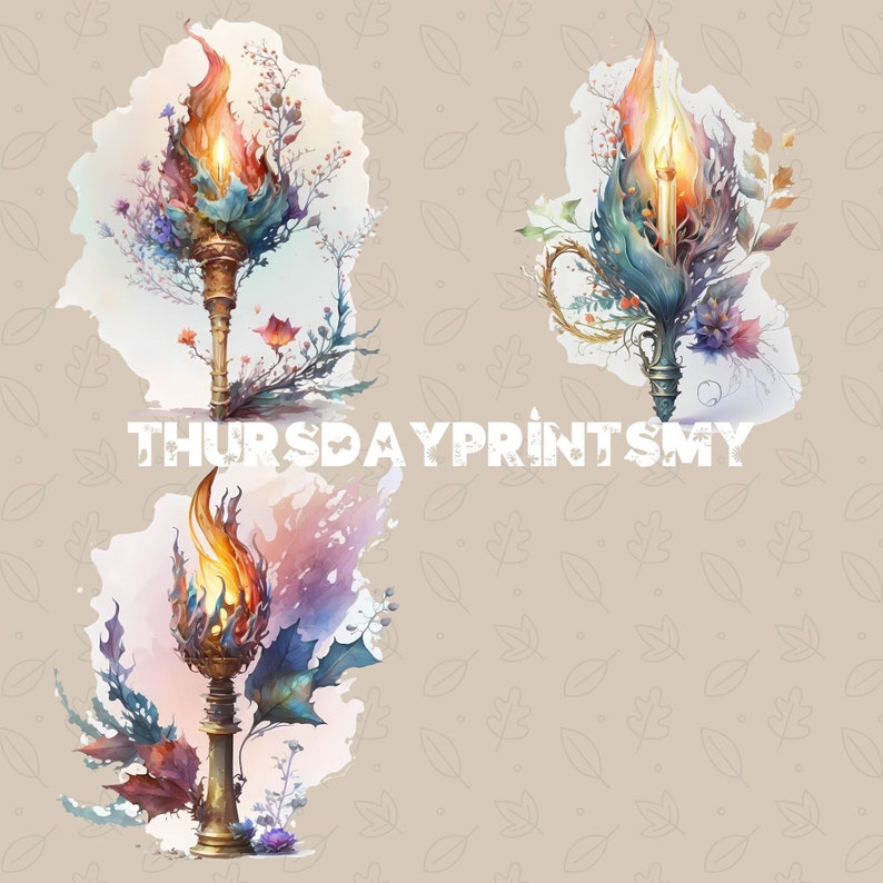 Fantasy Torch PNG Magical Watercolor Mystical Clipart Digital - Etsy