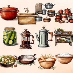 Country Kitchen PNG Clipart Bundle Pack Watercolor Kitchen Rustic ...
