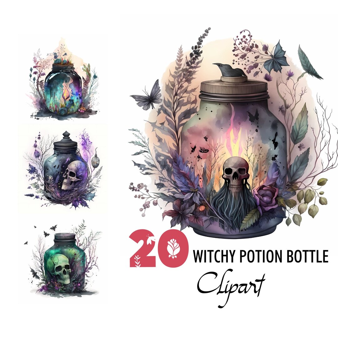 Witch Potion Bottle Clipart Watercolor Fantasy Fairytale Magical ...