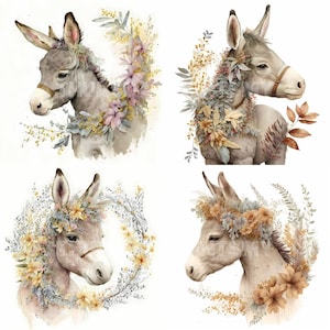Flower Donkey Clipart Cute Foal Spring Floral JPG Farm Animal Paper ...