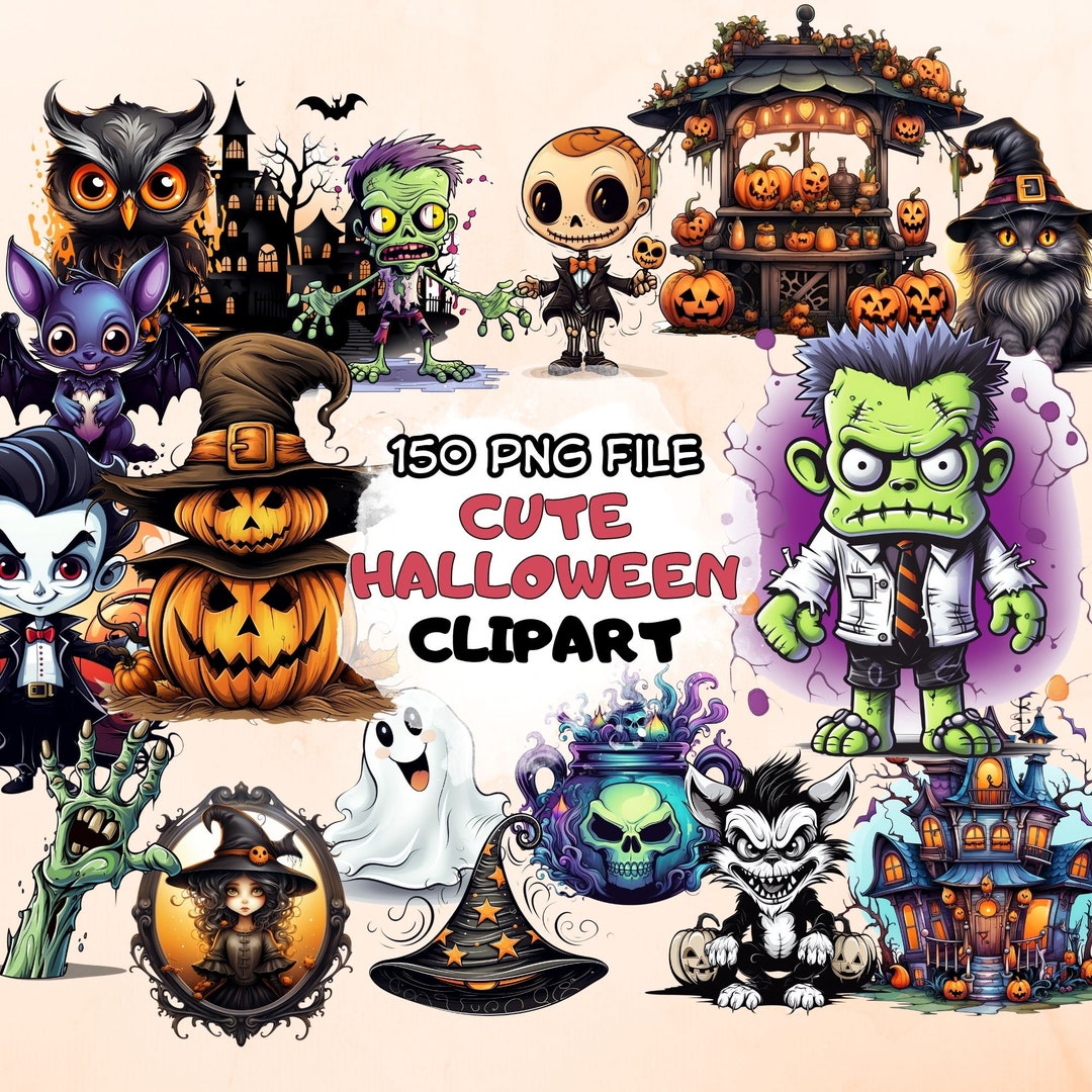 Cute Halloween Clipart Bundle Pack Spooky Horror Goth Mummy Witch ...