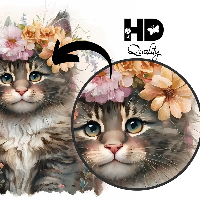 Maine Coon Kitten Clipart Floral JPG Shag Cat Fantasy - Etsy