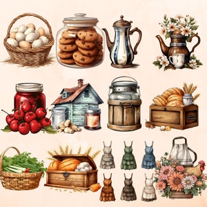 Country Kitchen PNG Clipart Bundle Pack Watercolor Kitchen Rustic ...