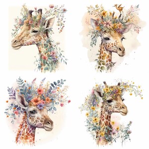 Spring Giraffe Floral Clipart Nursery Digital Illustration Paper ...