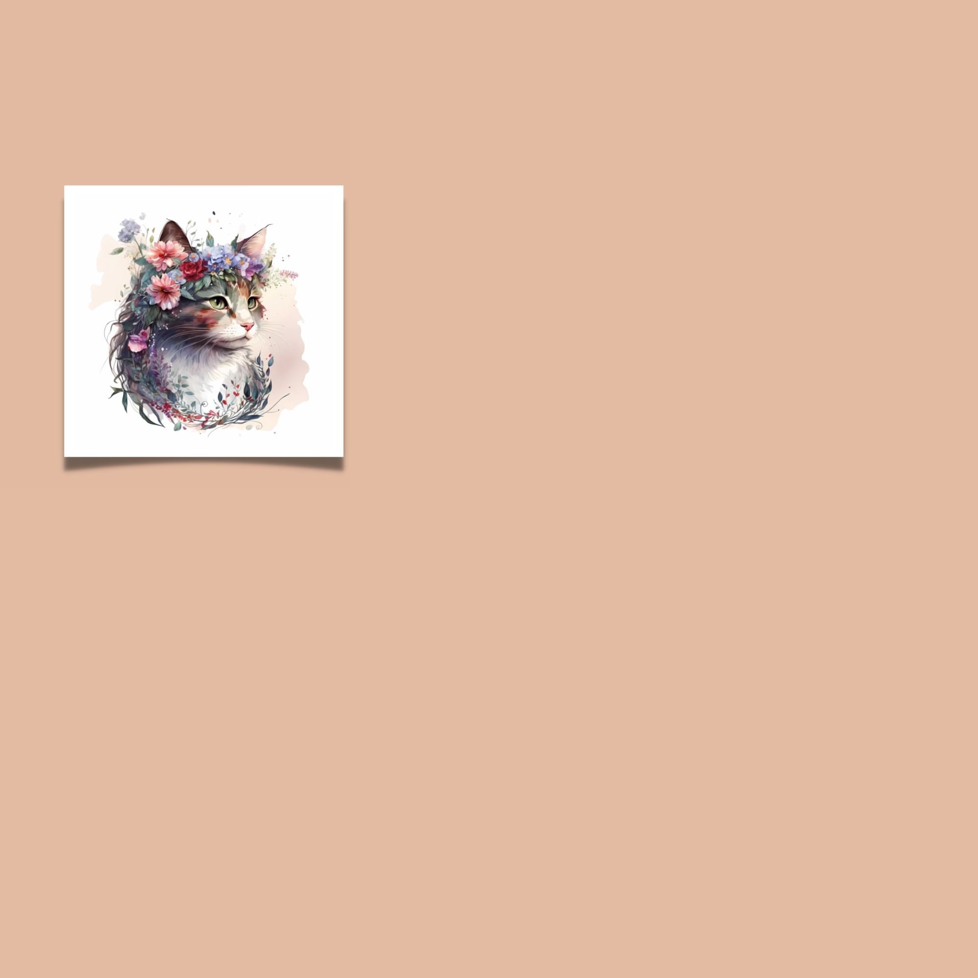 Flower Cat Kitten Clipart Floral Digital Illustration Paper - Etsy