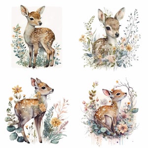 Fawn in Spring Clipart Baby Deer Digital Illustration Paper Crafting ...