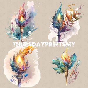 Fantasy Torch PNG Magical Watercolor Mystical Clipart Digital Paper ...