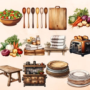 Country Kitchen PNG Clipart Bundle Pack Watercolor Kitchen Rustic ...